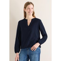 Langarmbluse Cecil, Damen, Gr. XS (36), universal blau, Stoff, 100% Viskose, unifarben, klassisch normal, Rundhals, elastischer Bund, Blusen, mit geschlitztem Rundhalsausschnitt