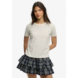 T-Shirt Superdry "ESSENTIAL LOGO STR FITTED TEE", Damen, Gr. XL, desert bone sanftes wei&szlig; stripe, Single Jersey, Obermaterial: 100% Baumwolle, gestreift, slim fit normal, Rundhals, Shirts T-Shirt, angenehmes Tragegef&uuml;hl durch besonders weiche Haptik