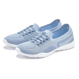 Sneaker Lascana "Slipper, Halbschuh, Slip-On-Sneaker", Damen, Gr. 38, blau (hellblau), Obermaterial: 100% Textilmaterial. Decksohle: 100% Textilmaterial. Futter: 100% Textilmaterial. Laufsohle: 100% Synthetik, unifarben, Basic, Schuhe Sneaker, aus leichtem Textil-Material VEGAN, Topseller