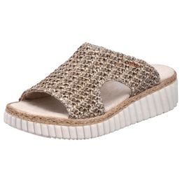 Pantolette Rieker, Damen, Gr. 39, beige, Textil, meliert, Schuhe Pantolette, Sommerschuh, Strandschuh, Keilpantolette mit Bastumrahmung
