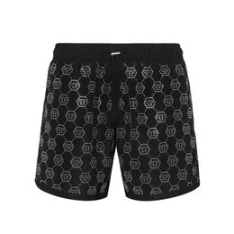 Badeshorts Philipp Plein "Mit Schmucksteinen", Herren, Gr. M, US-Gr&ouml;&szlig;en, 0270, schwarz, silber, Obermaterial: 100% Polyester, Badehosen Badeshorts