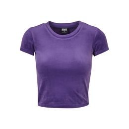 Kurzarmshirt Urban Classics "Urban Classics Damen Ladies Short Velvet Tee", Damen, Gr. L, realviolet, 93% Polyester, 7% Elasthan, unifarben, slim fit, Rundhals, Shirts
