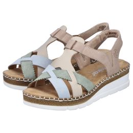Sandale Rieker, Damen, Gr. 36, beige multi, Lederimitat, mehrfarbig, Schuhe Sandale, Sommerschuh, Keilsandalette, Schlupfschuh mit Gummizug