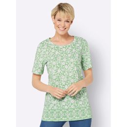 Longshirt Classic Basics "Longshirt", Damen, Gr. 42, gr&uuml;n (apfel, wei&szlig;, bedruckt), 100% Baumwolle, gebl&uuml;mt, gemustert, Rundhals, Shirts Longshirt