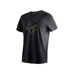 T-Shirt Maier Sports "Dieter Print", Jungen, Gr. M, schwarz, 100% Polyester, Rundhals, Shirts T-Shirt, Herren Kurzarmshirt, leichtes Sommer Funktionsshirt, Rundhals, Reg Fit
