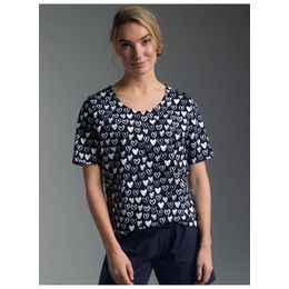 T-Shirt TRIGEMA "TRIGEMA T Shirt mit Allover-Druck "Herzen", Damen, Gr. XL, navy, Single Jersey, 100% Baumwolle, Basic, Rundhals, Shirts T-Shirt