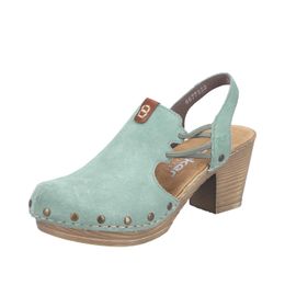 Clog Rieker, Damen, Gr. 38, schilfgr&uuml;n, Veloursleder, Schuhe Clog, Sabot, Sandalette, Sommerschuh mit seitlichen Gummiz&uuml;gen