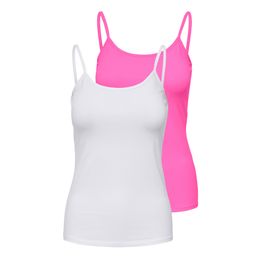 Spaghettitop Only "ONLLOVE &ndash; Spaghettitops im Doppelpack mit elastischem Tragekomfort", Damen, Gr. L, wei&szlig; pack:wei&szlig;, pink, Jersey, Obermaterial: 95% Baumwolle, 5% Elasthan, unifarben, regular fit normal, Rundhals, Tops, Baumwollmischung, regular fit