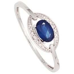Diamantring Jobo "Wei&szlig;goldring" Gr. 50, wei&szlig;gold 585, Fingerringe, Damen, 50, P1 = bei 10-facher Vergr&ouml;&szlig;erung erkennbare Einschl&uuml;sse, Diamanten Wei&szlig;gold 585, Diamanten, Wei&szlig;gold 585, Diamantring, 585 Wei&szlig;gold mit Saphir und 2 Diamanten