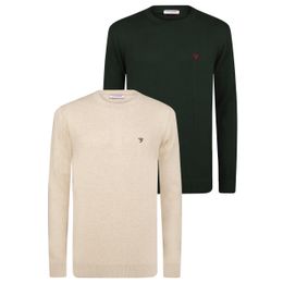 Rundhalspullover FELIX HARDY "Pullover mit Rundhalsausschnitt 2er-Pack", Herren, Gr. M, beige, gr&uuml;n, 100% Baumwolle, Pullover Rundhalspullover