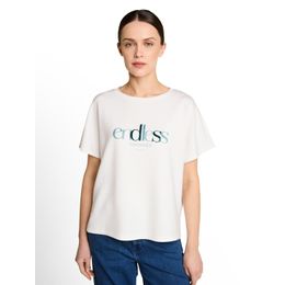 T-Shirt Tom Tailor, Damen, Gr. S, whisper wei&szlig;, Single Jersey, Obermaterial: 53% Modal, 40% Polyester, 7% Elasthan, bedruckt, loose fit normal, Rundhals, Shirts T-Shirt, mit Schriftzug