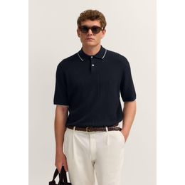 Poloshirt Bugatti "kurzarm", Herren, Gr. XXL, 390, marine, 50% Baumwolle, 50% Polyester, unifarben, regular fit, ohne Ausschnitt, Shirts, gestrickt in Regular Fit
