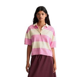 Marc O'Polo Poloshirt MARC O'POLO DENIM, Damen, Gr. L, light pink_multi, Strick, Obermaterial: 81% Baumwolle, 19% Polyamid, regular fit lang, Shirts, regular aus Crinkled Organic Cotton-Mix, Strick, mit Blockstreifen