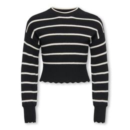 Strickpullover KIDS Only "KOGIBI LS O-NECK PULLOVER CP KNT NOOS", M&auml;dchen, Gr. 110/116, wei&szlig; (schwarz stripes:wei&szlig;cap gray), Strick, Obermaterial: 50% Viskose, 27% Nylon, 23% Polyester, gestreift, regular fit taillenlang, Rundhals, B&uuml;ndchen, Pullover Strickpullover