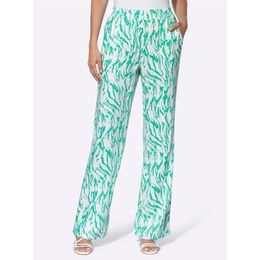 Webhose Heine, Damen, Gr. 34, Normalgr&ouml;&szlig;en, bunt (blaugr&uuml;n, wei&szlig;, bedruckt), 100% Viskose, bedruckt, gemustert, mehrfarbig, lang, Hosen