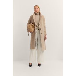 Langmantel Bugatti "Loose Fit", Damen, Gr. 40, beige (40, beige), 49% Baumwolle, 24% Wolle, 23% Polyester, 2% sonstige Fasern, 2% Polyamid, unifarben, loose fit, M&auml;ntel, mit Reverskragen & Flexcity Stretch
