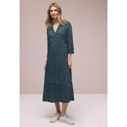 Midikleid Street One, Damen, Gr. 44, EURO-Gr&ouml;&szlig;en, cool vintage gr&uuml;n, Stoff, 100% Viskose, unifarben, comfort fit Midi, V-Ausschnitt, B&uuml;ndchen, Kleider Midikleid, mit Volant