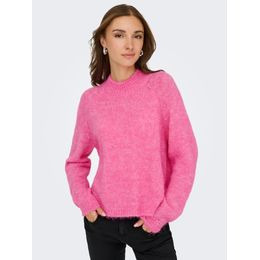 Jacqueline de Yong Stehkragenpullover JDY "JDYZOEY LIFE L/S HN RAGLAN PUL KNT NOOS", Damen, Gr. XS, pink cosmos detail:melange, Strick, Obermaterial: 70% Polyester, 21% Nylon, 8% Wolle, 1% Elasthan, meliert, h&uuml;ftlang, hoch geschlossener Ausschnitt, Pullover Stehkragenpullover