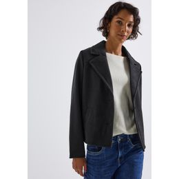 Kurzjacke Street One, Damen, Gr. 44, obsidian blau, Stoff, Obermaterial: 90% Polyester, 10% Viskose; Futter: 100% Polyester, unifarben, normal normal, V-Ausschnitt, abgesteppt, Jacken Kurzjacke, mit Reverskragen