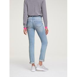 R&ouml;hrenjeans Heine, Damen, Gr. 18, Kurzgr&ouml;&szlig;en, blau (bleached), 98% Baumwolle, 2% Elasthan, Miedereinsatz:20% Elasthan, 80% Polyamid, unifarben, lang, Jeans