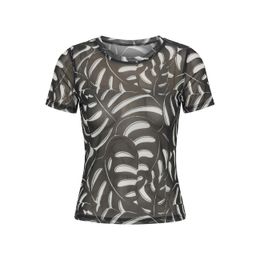 T-Shirt Urban Classics "Urban Classics Damen Ladies AOP Mesh Tee", Damen, Gr. 4XL, schwarzleaf, 95% Polyester, 5% Elasthan, bedruckt, skinny fit, Rundhals, Shirts T-Shirt