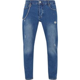 Bequeme Jeans 2Y STUDIOS "2Y Studios Herren 2Y Destroyed Tapered Denim", Herren, Gr. 29, Normalgr&ouml;&szlig;en, blau, 97% Baumwolle, 3% Elasthan, unifarben, normal, Jeans