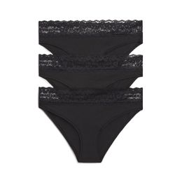 Bikinislip, Damen, Gr. M (38), 3 Stk., schwarz, schwarz, schwarz, Webqualit&auml;t, Obermaterial: 95% Baumwolle, 5% Elasthan, Tommy Hilfiger Underwear, k&ouml;rpernah, Unterhosen, K&ouml;rpernahe Passform mit elastischem Spitzenbund