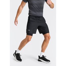 2-in-1-Shorts Under Armour "UA LAUNCH 7 2-IN-1 SHORTS", Herren, Gr. XL, N-Gr, schwarz, schwarz, reflective, Obermaterial: 100% Polyester, Hosen, f&uuml;r vielseitige Aktivit&auml;ten, leichtes Material