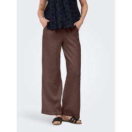Schlupfhose Only "ONLBRUXELLES MW LIN BL TIE PANT PNT NOOS", Damen, Gr. S, L&auml;nge 32, chocolate martini, Web, Obermaterial: 80% Viskose, 20% Leinen, unifarben, lang, Hosen Schlupfhose, Sommerhose mit Leinen