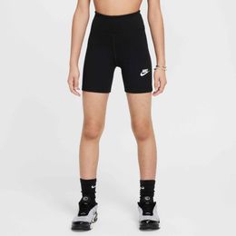 Shorts Nike Sportswear "Nike Sportswear Classic Girls' High-Waisted 5" Biker Shorts", Jungen, Gr. XS (116/122), N-Gr, schwarz, wei&szlig;, Obermaterial: 50% Baumwolle, 42% Polyester, 8% Elasthan, Hosen Shorts, aus dickem, leichtem Material, mit hohem Taillenbund