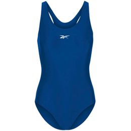 Badeanzug Reebok "Adelia", Damen, Gr. L, N-Gr, blau (humble blau), Obermaterial: 80% Polyamid, 20% Elasthan. Futter: 100% Polyester, bedruckt, unifarben, Badeanz&uuml;ge Badeanzug, Racer-Back Cut Out, sportlich, schlicht, bequem, Logo vorne