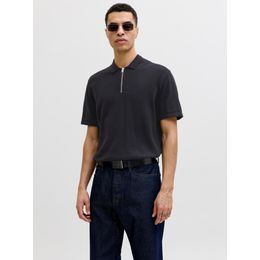 Jack & Jones Kurzarmpullover JACK & JONES "JJEEMIL KNIT ZIP POLO SS SN", Herren, Gr. XL, schwarz, Strick, Obermaterial: 60% Baumwolle, 20% Nylon, 20% Viskose, unifarben, normal, Rundhals, Pullover, mit kurzem Rei&szlig;verschluss