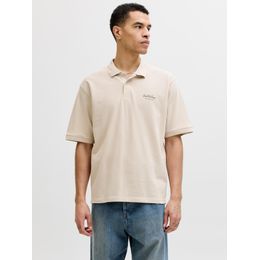 Jack & Jones Poloshirt JACK & JONES "JJEARCHIVE GRAPHIC POLO SS LN", Herren, Gr. S, moonbeam, Jersey, Obermaterial: 100% Baumwolle, unifarben, Shirts, mit Polokragen