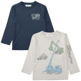 Langarmshirt STACCATO, Jungen, Gr. 92/98, taupe, schwarz, Single Jersey, Obermaterial: 100% Baumwolle, bedruckt, normal h&uuml;ftbedeckend, Rundhals, Shirts Langarmshirt, 2er Pack, mit Kran-Bagger-Motiv, f&uuml;r Boys