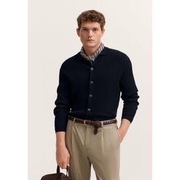 Strickjacke Bugatti "Regular Fit", Herren, Gr. L, schwarz (390, marine), Rippstrick, 100% Baumwolle, unifarben, regular fit, Strickjacken Strickjacke, gekn&ouml;pft mit Polokragen