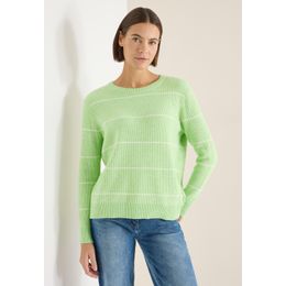 Strickpullover Cecil, Damen, Gr. L (42), bamboo gr&uuml;n melange, Web, 37% Baumwolle, 34% Polyacryl, 26% Polyester, 3% Elasthan, gestreift, comfort fit normal, Rundhals, B&uuml;ndchen, Pullover Strickpullover, mit Rippstrick-Struktur