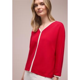 Langarmshirt Street One, Damen, Gr. 38, salsa rot, Jersey, Obermaterial: 48% Polyester, 48% Viskose, 4% Elasthan, kontrastfarbene Details, unifarben, regular fit normal, V-Ausschnitt, kontrastfarben, Shirts Langarmshirt, mit Kontrast-Details