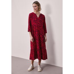 Midikleid Street One, Damen, Gr. 34, EURO-Gr&ouml;&szlig;en, salsa rot, Stoff, 100% Viskose, unifarben, comfort fit Midi, V-Ausschnitt, B&uuml;ndchen, Kleider Midikleid, mit Volant