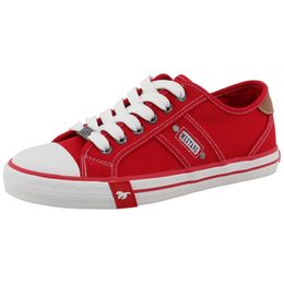 Sneaker Mustang Shoes "Winona", Damen, Gr. 37, rot, Baumwolle, Schuhe Sneaker, Freizeitschuh, Halbschuh, Schn&uuml;rschuh mit seitlichem Logoschriftzug