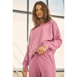 Sweater SENSES.THE LABEL, Damen, Gr. L, fluro lila, Sweatware, Material: 48% Modal, 46% Polyester, 6% Elasthan, bedruckt, regular fit normal, Rundhals, eingesetzt Rippb&uuml;ndchen, Sweatshirts Sweater