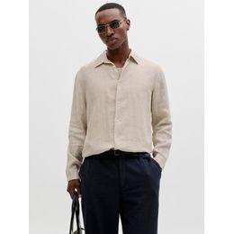 Jack & Jones Langarmhemd JACK & JONES "JPRBLALAWRENCE LINEN LS SHIRT SN", Herren, Gr. XL, N-Gr, silber lining, Web, Obermaterial: 100% Leinen, unifarben, normal, Hemden