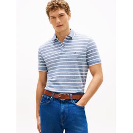 Poloshirt Tommy Hilfiger "LINEN PIQUE REGULAR", Herren, Gr. XL, blau jean, wei&szlig;, Jersey, Obermaterial: 75% Baumwolle, 25% Leinen, regular fit, Rippb&uuml;ndchen, Shirts