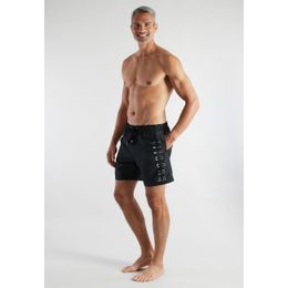 Badeshorts Bugatti, Herren, Gr. 16, N-Gr, schwarz, dunkel, uni, Popeline, Obermaterial: 100% Polyester, Badehosen Badeshorts, basic, mit Logodruck, mit Kordelzug, bequem
