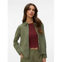 V&eacute;ro Moda Langarmbluse VERO MODA "VMCAIA LS SHIRT WVN NOOS", Damen, Gr. M, deep lichen gr&uuml;n, Web, Obermaterial: 90% Baumwolle, 10% Leinen, unifarben, regular fit normal, Blusen, Baumwollmischung, regular fit, mit Leinen
