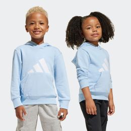 Kapuzensweatshirt adidas Sportswear "LK BL FT HD", M&auml;dchen, Gr. 104, blau (glow blau, wei&szlig;), Obermaterial: 55% Baumwolle, 36% Polyester, 9% Viskose, angesetztes B&uuml;ndchen, Sweatshirts
