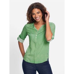 Schlupfbluse Casual Looks, Damen, Gr. 38, gr&uuml;n (apfel, wei&szlig;, bedruckt), 100% Viskose, gemustert, mehrfarbig, V-Ausschnitt, Blusen Schlupfbluse