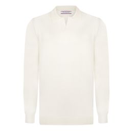 Polokragenpullover FELIX HARDY "Pullover mit Polokragen - knopflos", Herren, Gr. L, wei&szlig; (ecru), 100% Baumwolle, Pullover