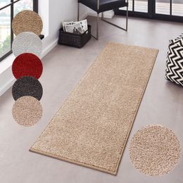 Teppich Hanse Home "Pure 100 Kurzflor" Gr. 11, grau (taupe, creme), B:80cm H:13mm L:200cm, Kunstfaser, Teppiche, Teppich, Kurzflor, uni, umkettelt, L&auml;ufer, Wohnzimmer, Kinderzimmer, Flur