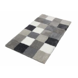 Badematte Kleine Wolke "Caro" Gr. 2, grau (flanell), H:25mm, Kunstfaser, Badematten, Badematte, Badteppich, modernes Karo-Muster, Pastell-Farben, waschbar
