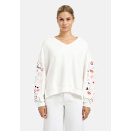 Smith & Soul Sweater SMITH & SOUL, Damen, Gr. L, sanftes wei&szlig;, Sweatware, Material: 70% Baumwolle, 20% Modal, 10% Polyester, bestickt, oversize normal, V-Ausschnitt, eingesetzt Rippb&uuml;ndchen, Sweatshirts Sweater, mit &uuml;berschnittener Schulter & Seitenschlitze
